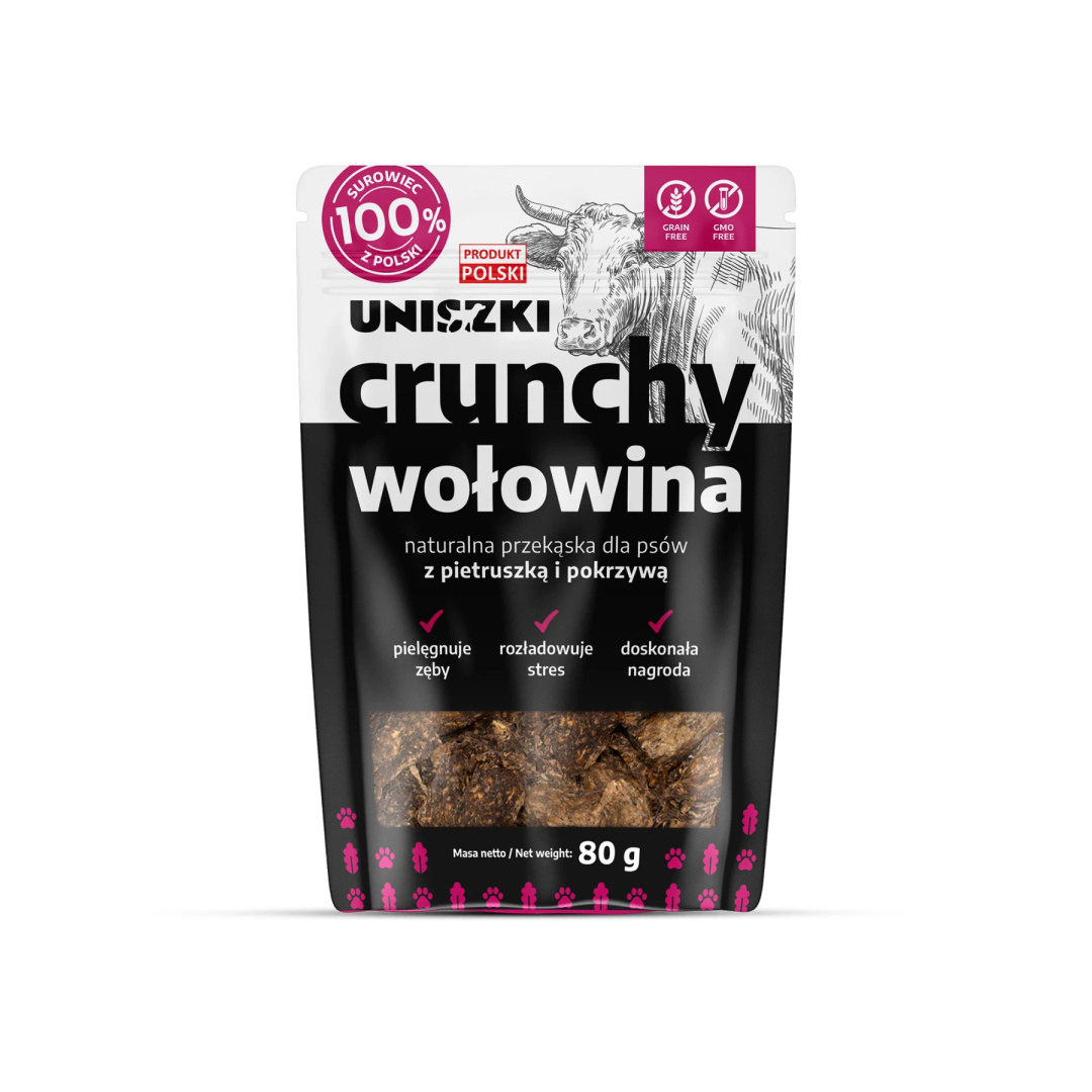 UNISZKI Crunchy wołowina - Pietruszka Pokrzywa 80g | sklep psiedobre.pl
